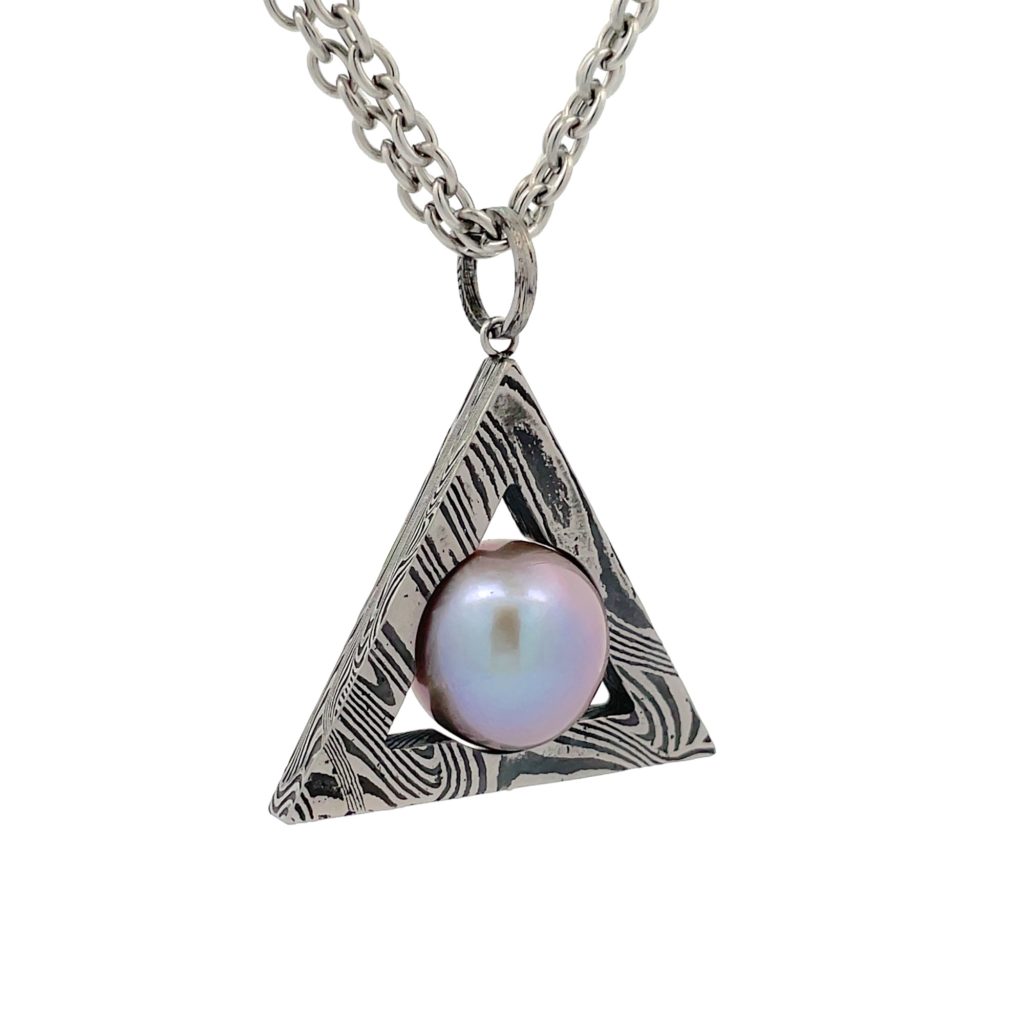 Damascus Pearl Pendant Triangle