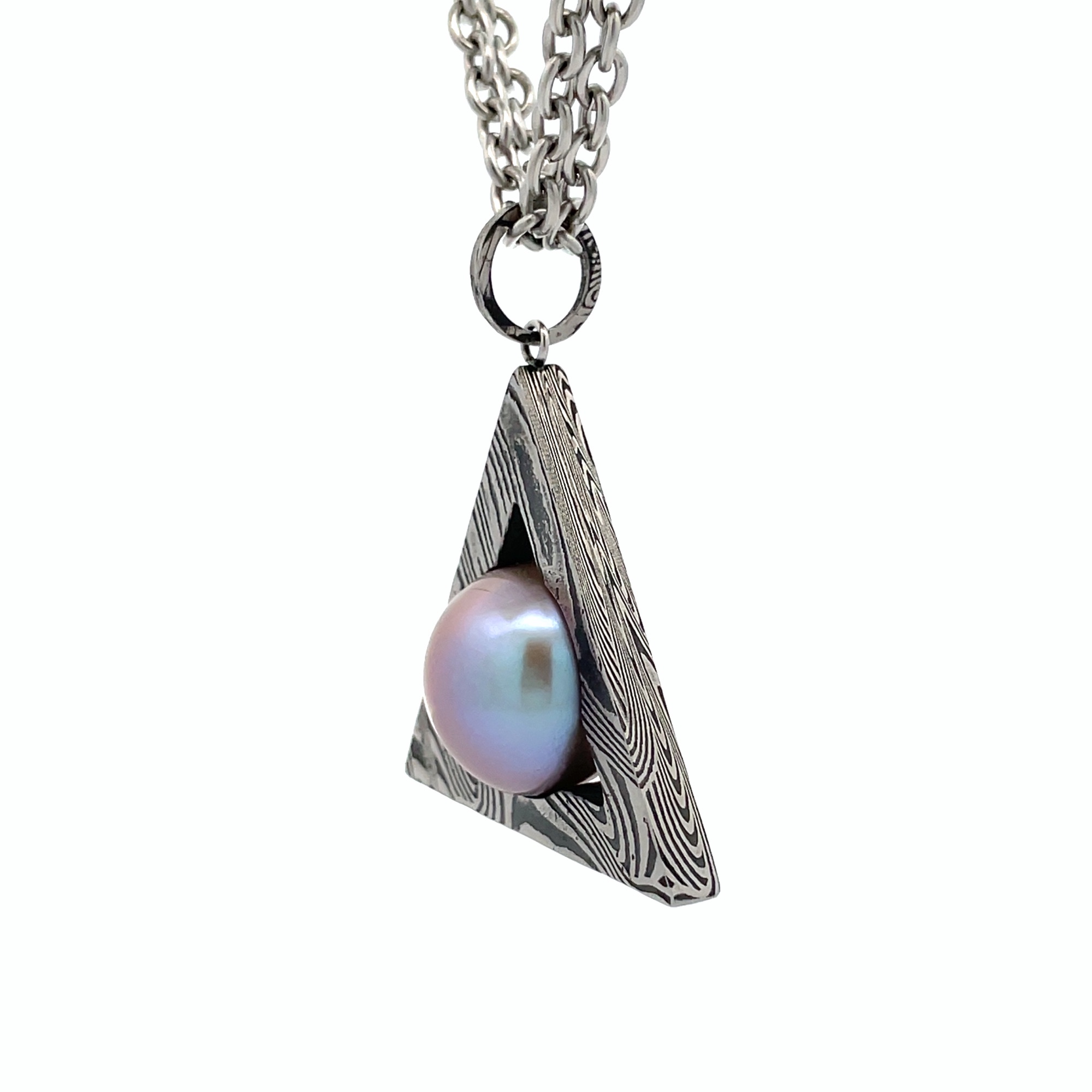 Damascus Pearl Pendant Triangle