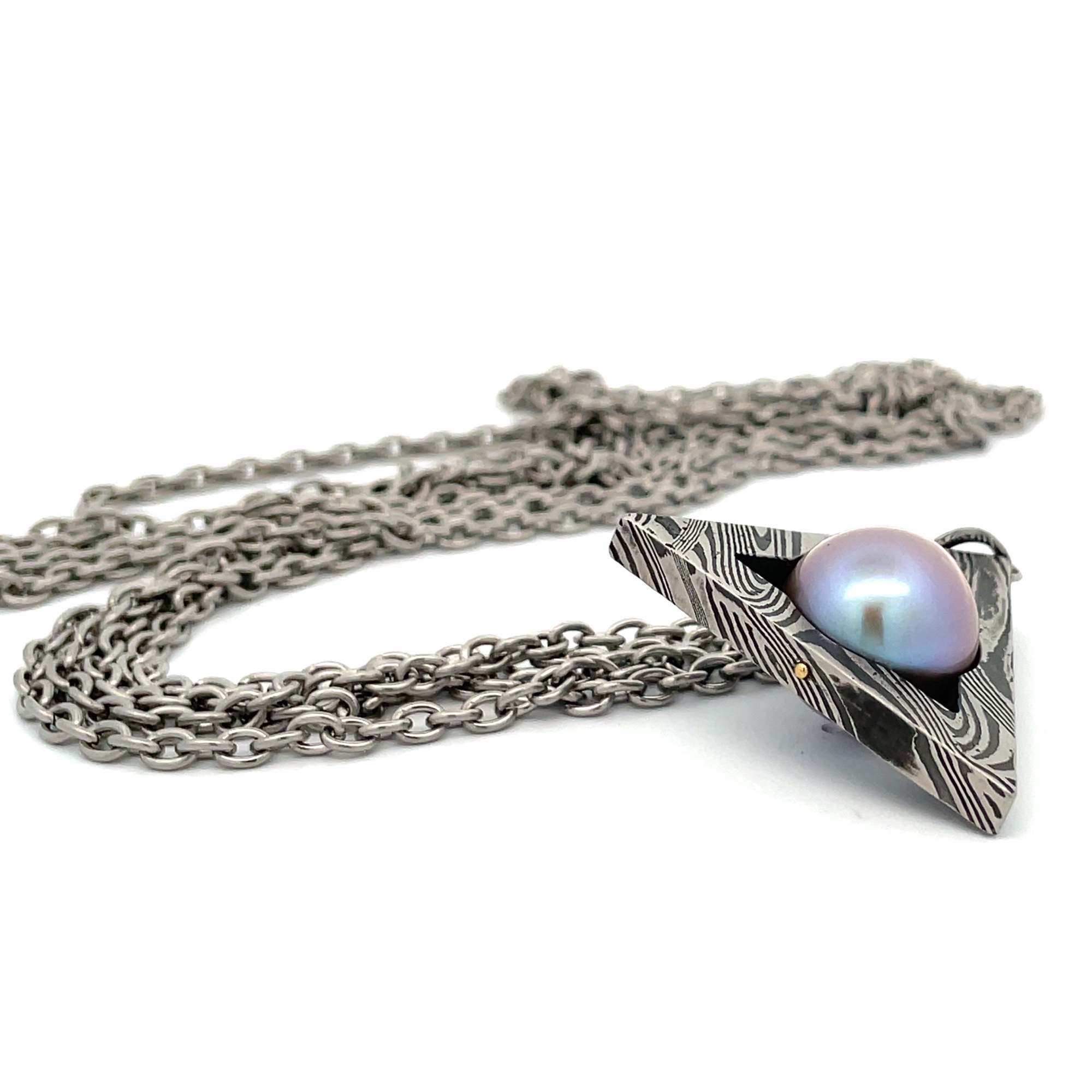 Damascus Pearl Pendant Triangle