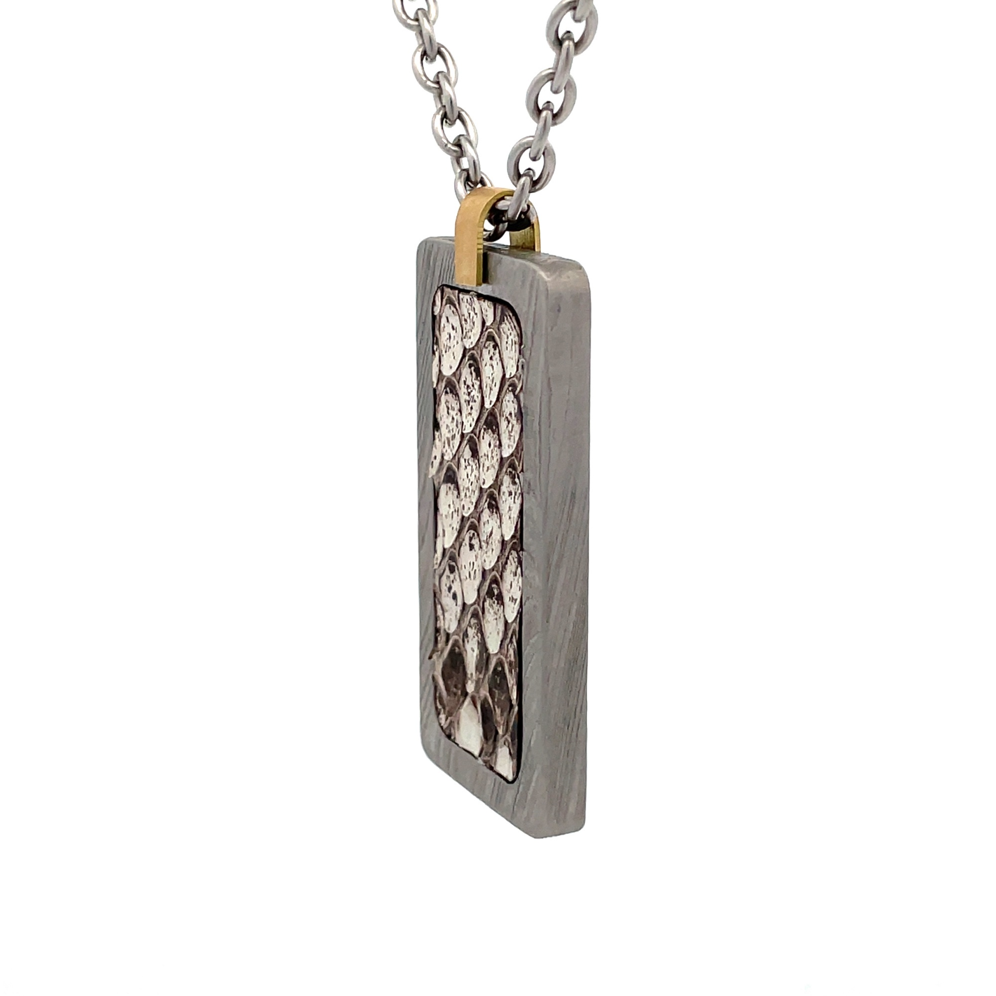 Damascus Dog Tag with Inlay - Python