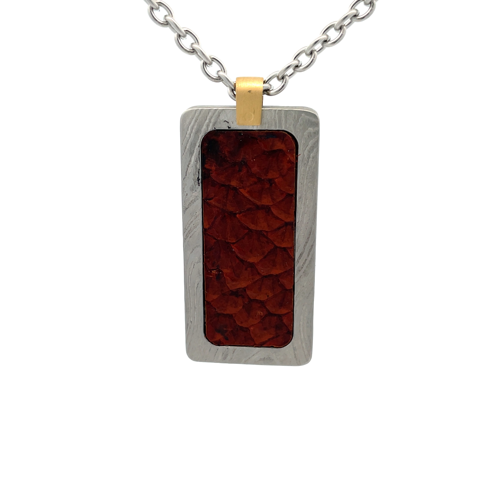 Damascus Dog Tag with Inlay - Silverfin
